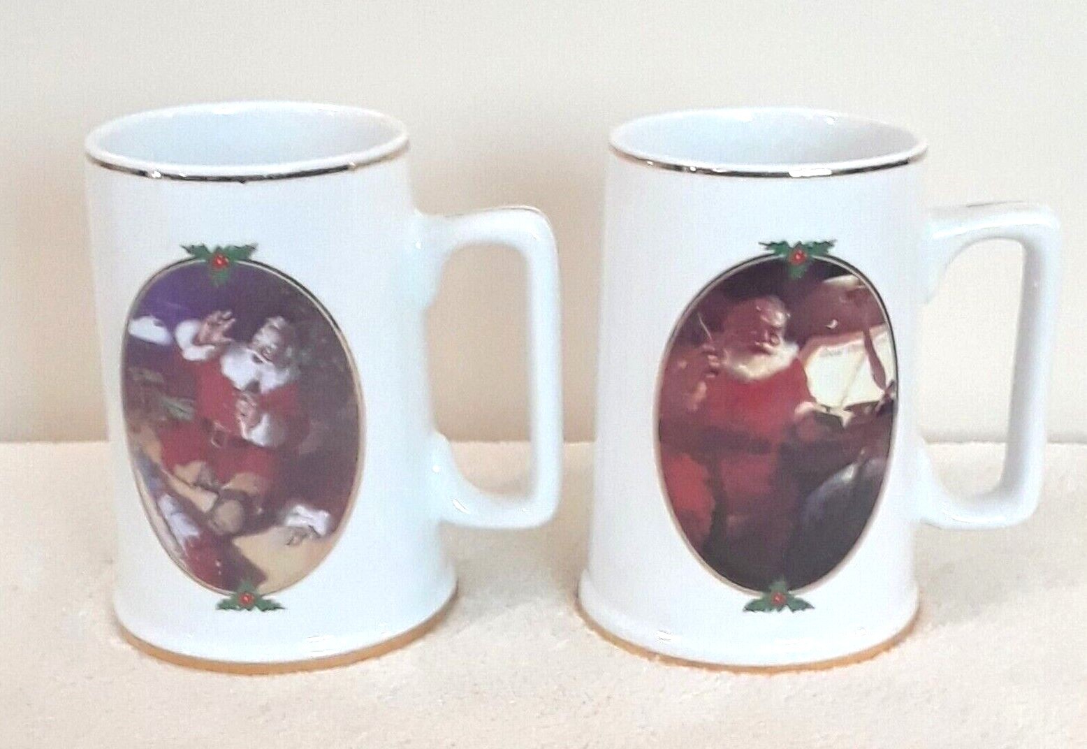 Pair of Coca-Cola Santa Mugs 1996 w/ Gold Trim Coffee Tea Cocoa Soda ...