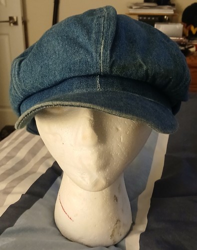 VTG 60 70s Blue Jean Denim Panel Patchwork Newsboy Cabbie Bebop Cap Hat ...