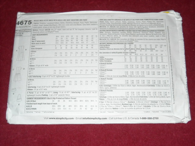 🌸 SIMPLICITY #4675 - LADIES PRETTY ( 5 STYLE ) DRESS & PURSE PATTERN 6 ...