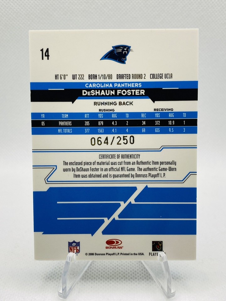 2006 Leaf Rookies and Stars Materials Longevity Gold #14 DeShaun Foster ...