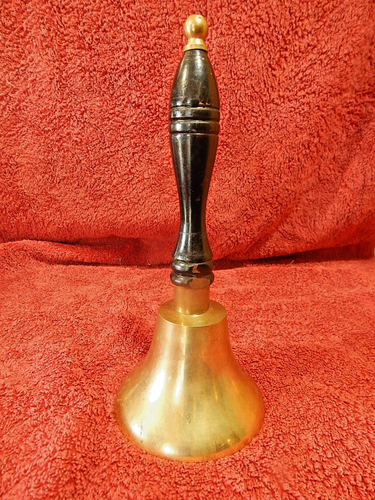 Vintage Antique School House Brass LOUD Hand Bell Wood Handle 10” Tall ...