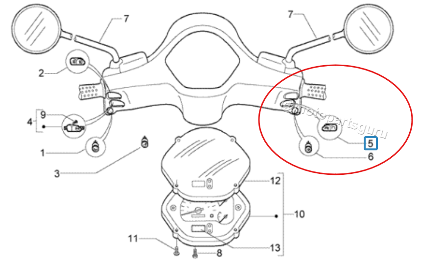 584599 OEM Engine Stop Kill Switch for Vespa GT200 GTS250 GTS300 LX50 ...