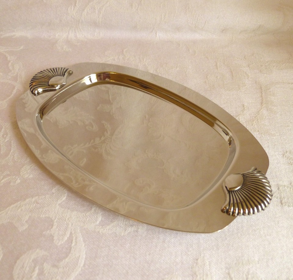 Silver trays, boxed set of 4, shell handles 7 inch non-tarnish nickle ...