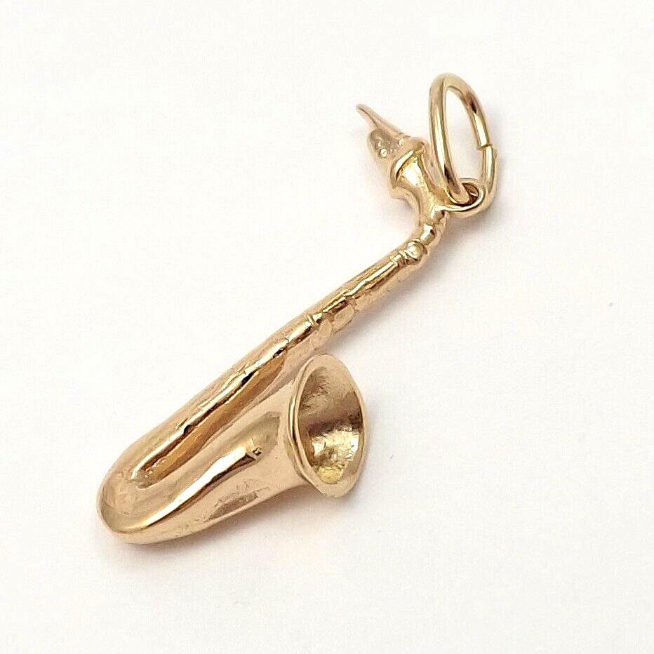 14k Gold Saxophone Musical Instrument Charm Pendant - Gem