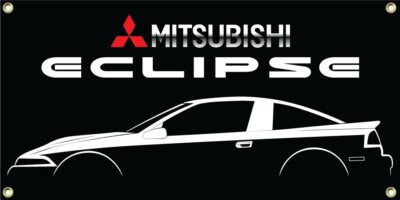 Big Banner Mitsubishi 1G Eclipse side sillhouette sign poster racing 4 ...