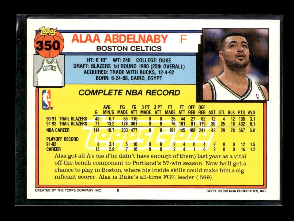 1992-93 Topps #350 Alaa Abdelnaby Gold | eBay