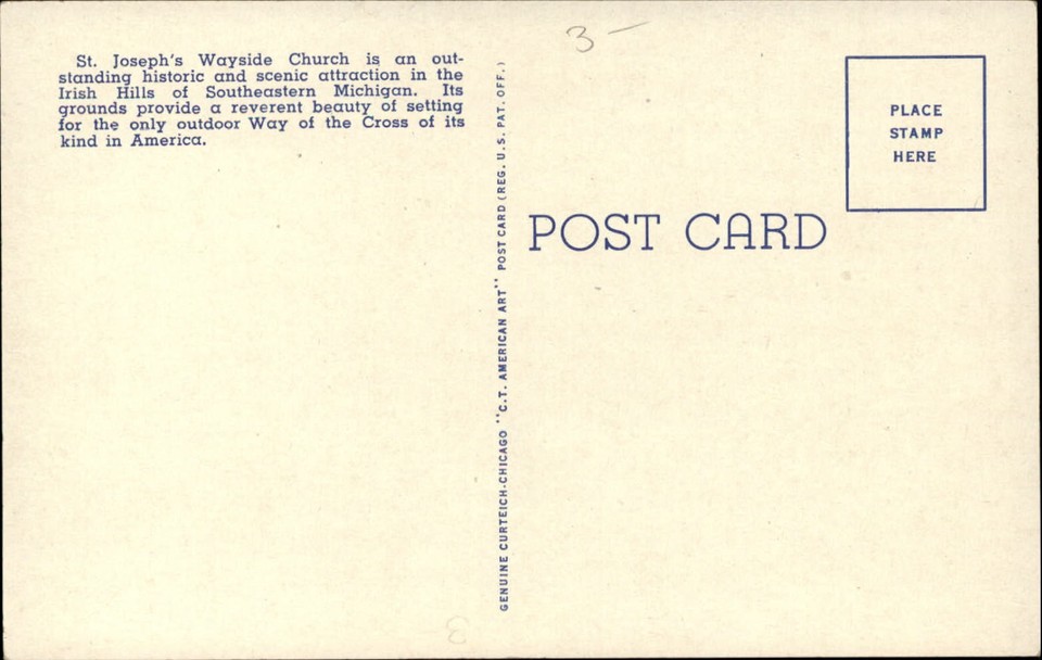 St Joseph's Wayside Church Irish Hills Michigan bell tower 1930s linen ...