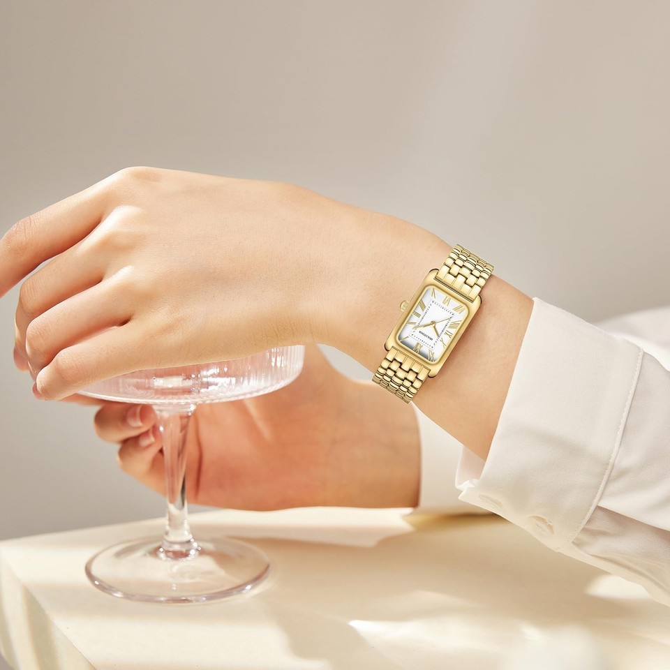 Watches for Women Vintage Bracelet Roman Dial Rectangular Case Gold ...