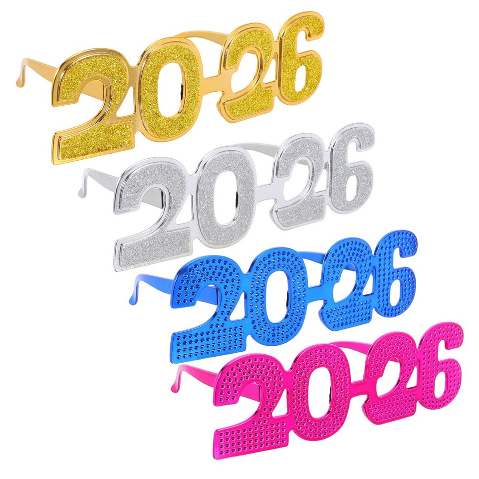 4 Pcs Graduation Glasses Glitter Number Eyeglasses New Year Party ...