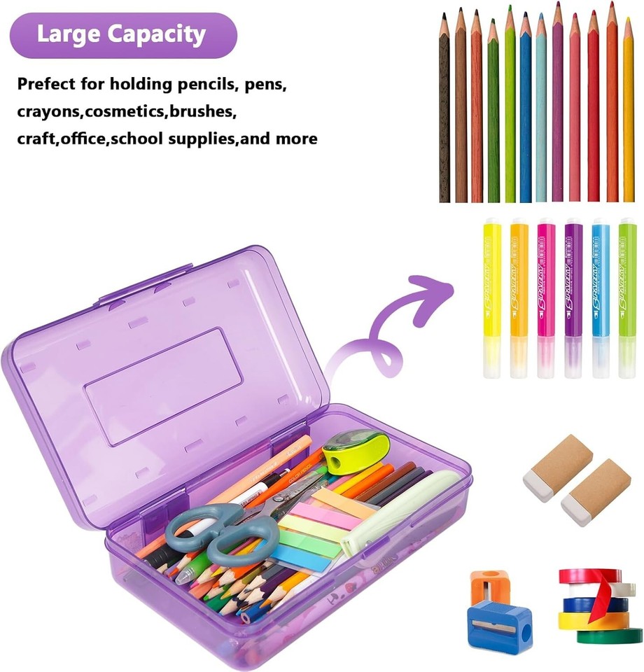 Large Capacity Pencil Case Plastic Pencil Box Kids Girl/Boy Hard Crayon ...