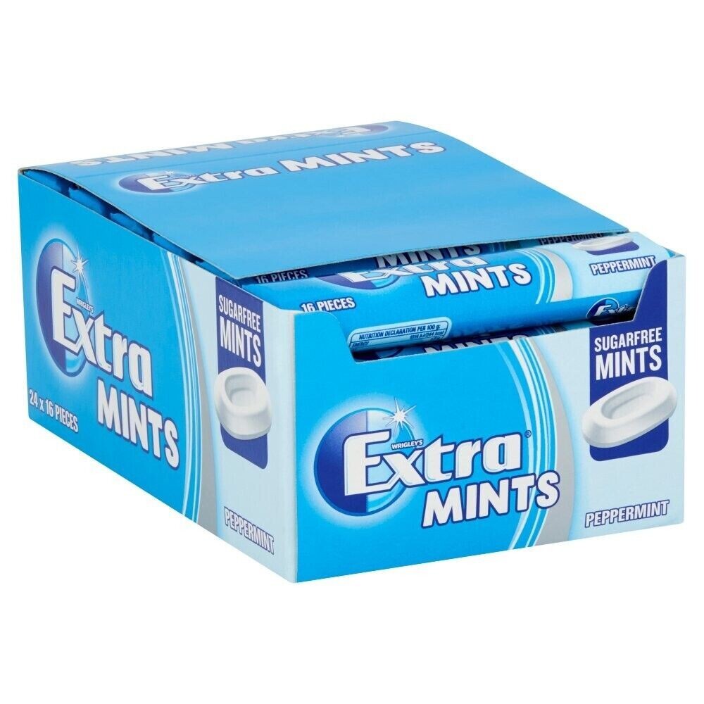 WRIGLEY'S EXTRA MINTS SUGARFREE PEPPERMINT. 24 ROLLS.BEST BEFORE 27/05 ...