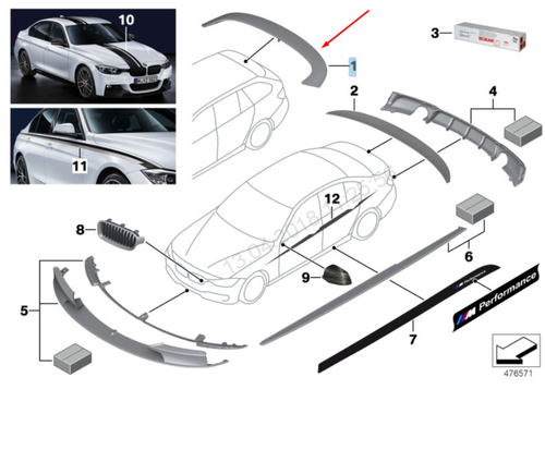 BMW 3 F31 Touring Rear M Performance Spoiler 51192298300 2016 New ...