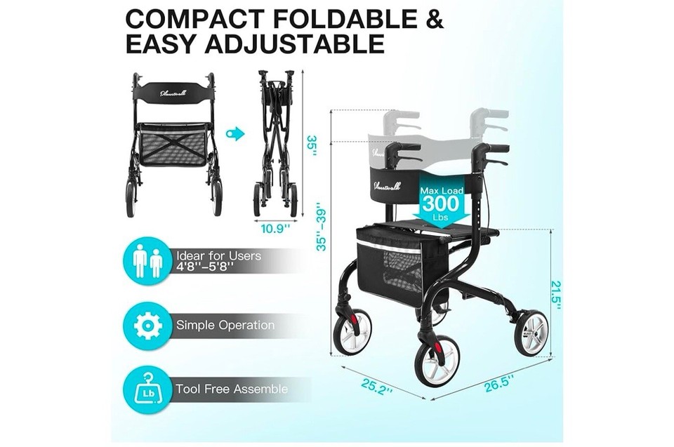 PLANET WALK Super Lightweight Rollator Walker for Seniors, Foldable ...