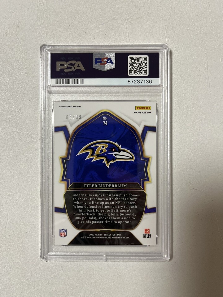 Tyler Linderbaum #65/99 PSA 10 Red Prizm RC 2022 NFL Select Rookie ...