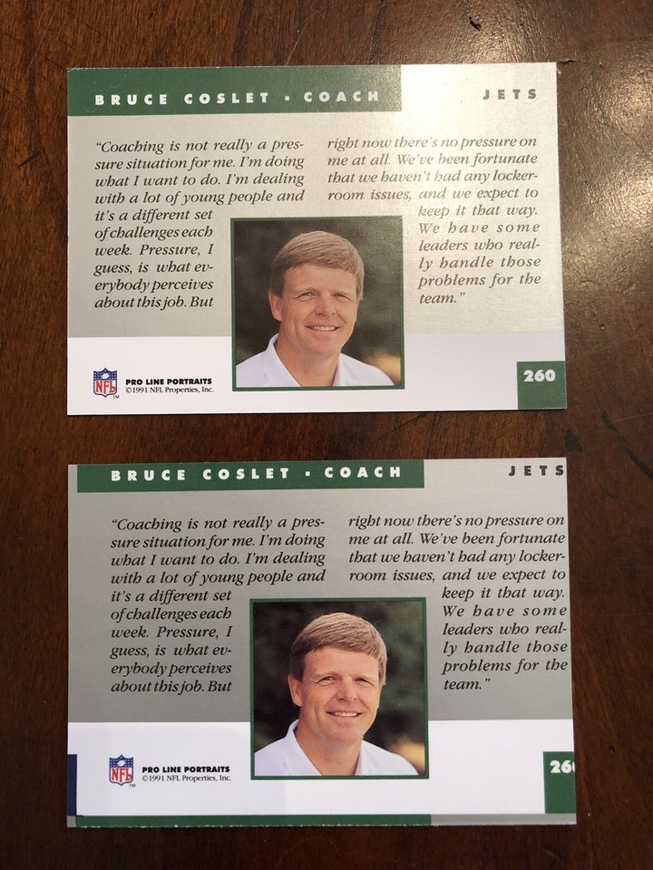 1991 Pro Line Portraits Bruce Coslet #260 Miscut and Correct Cut | eBay