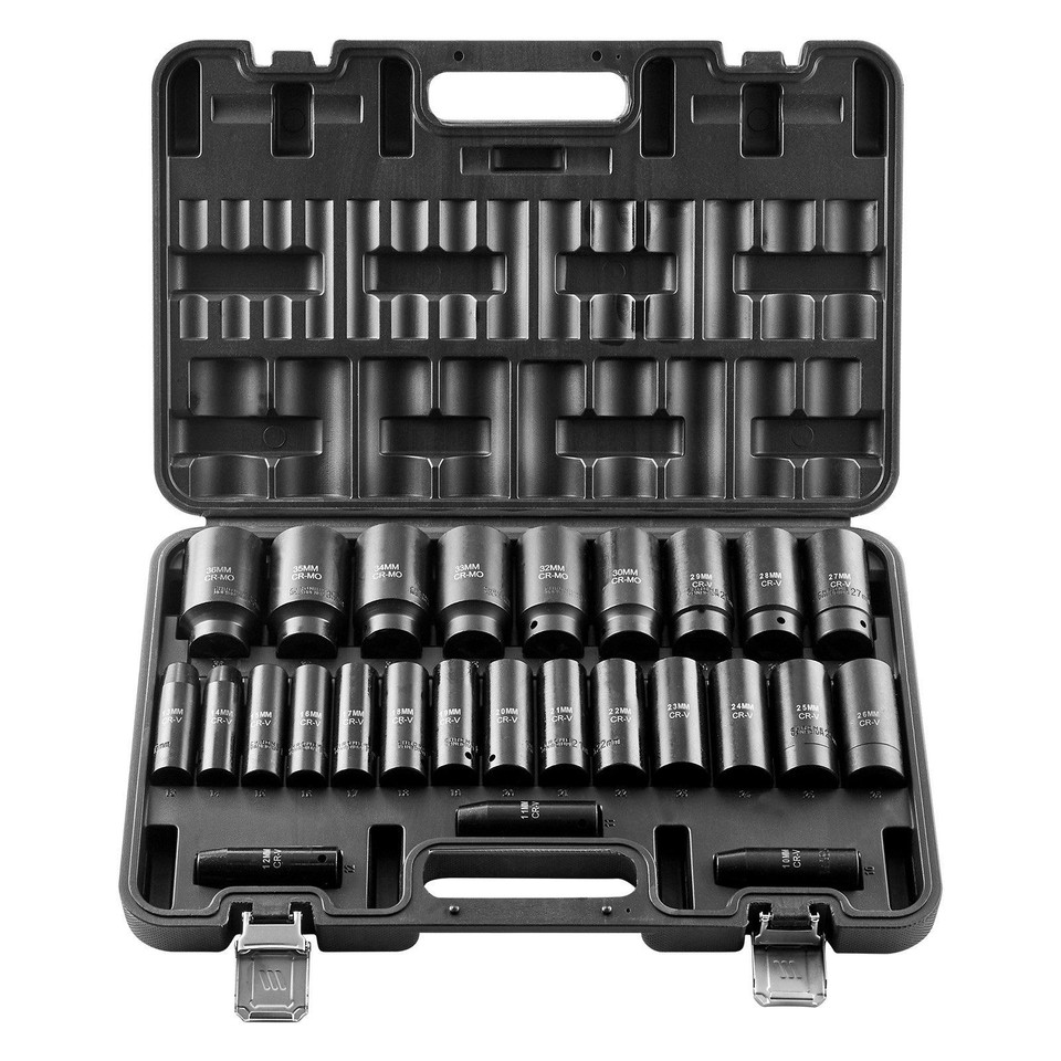 1/2" Drive 26 Piece Impact Socket Set Deep Metric Sockets 11mm-36mm | eBay