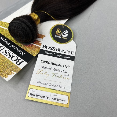 16” Natural Brown Boss Bundles Yaki Straight 100% Human Hair Track ...