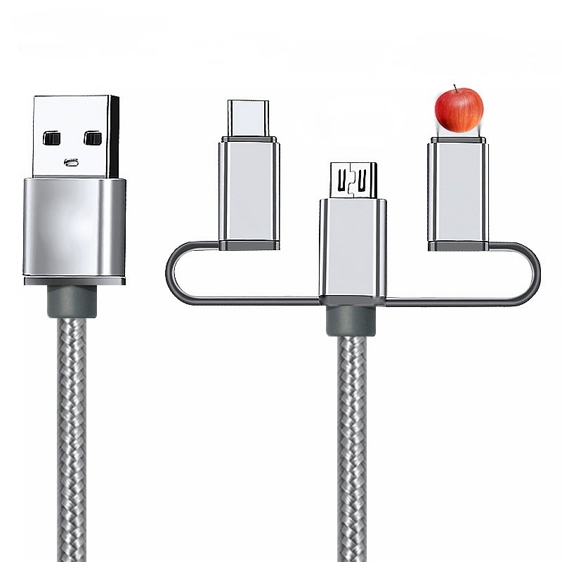 3-in-1 Data Cable Phone Fast Charging Triple Nylon Braided Wire ...