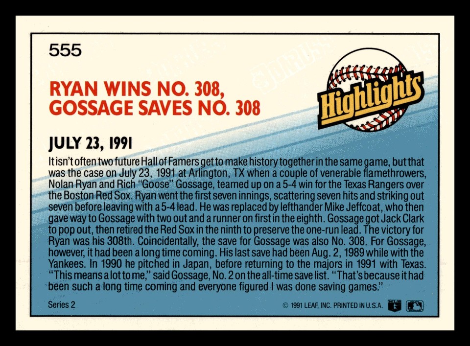 1992 Donruss Nolan Ryan Rich Goose Gossage HOF #555 Texas Rangers Mint ...