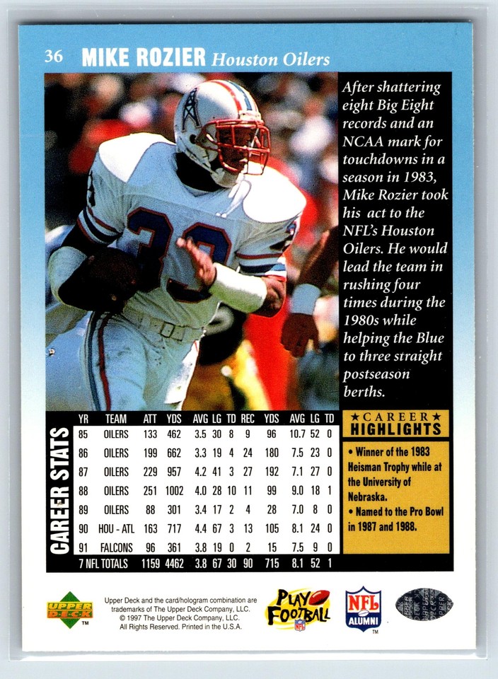 Mike Rozier 1997 Upper Deck Legends Houston Oilers #36 | eBay
