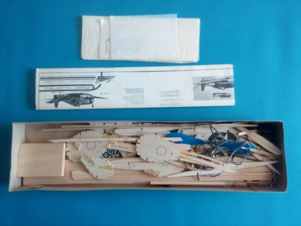 Comet Grumman F6F Hellcat rubber powered balsa model airplane unbuilt ...