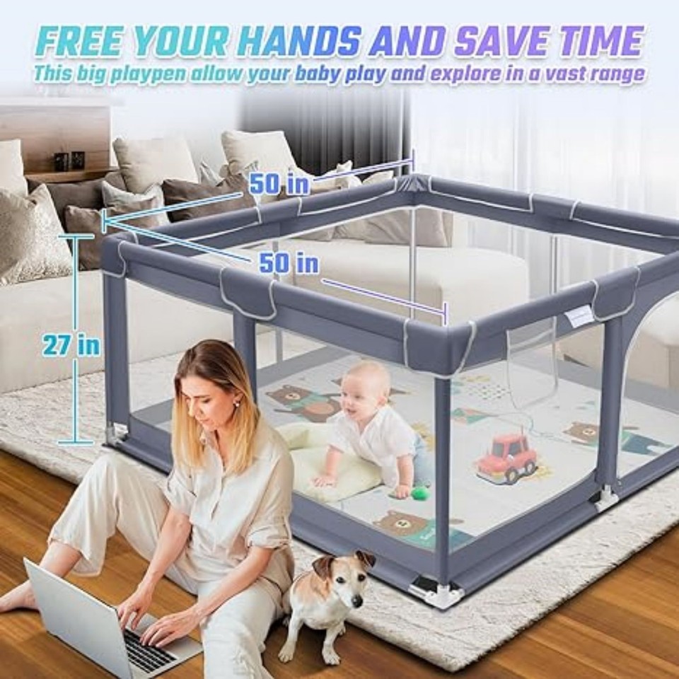 50" x50" Playpen with Mat Waterproof for Babies and Toddlers Play Pen ...