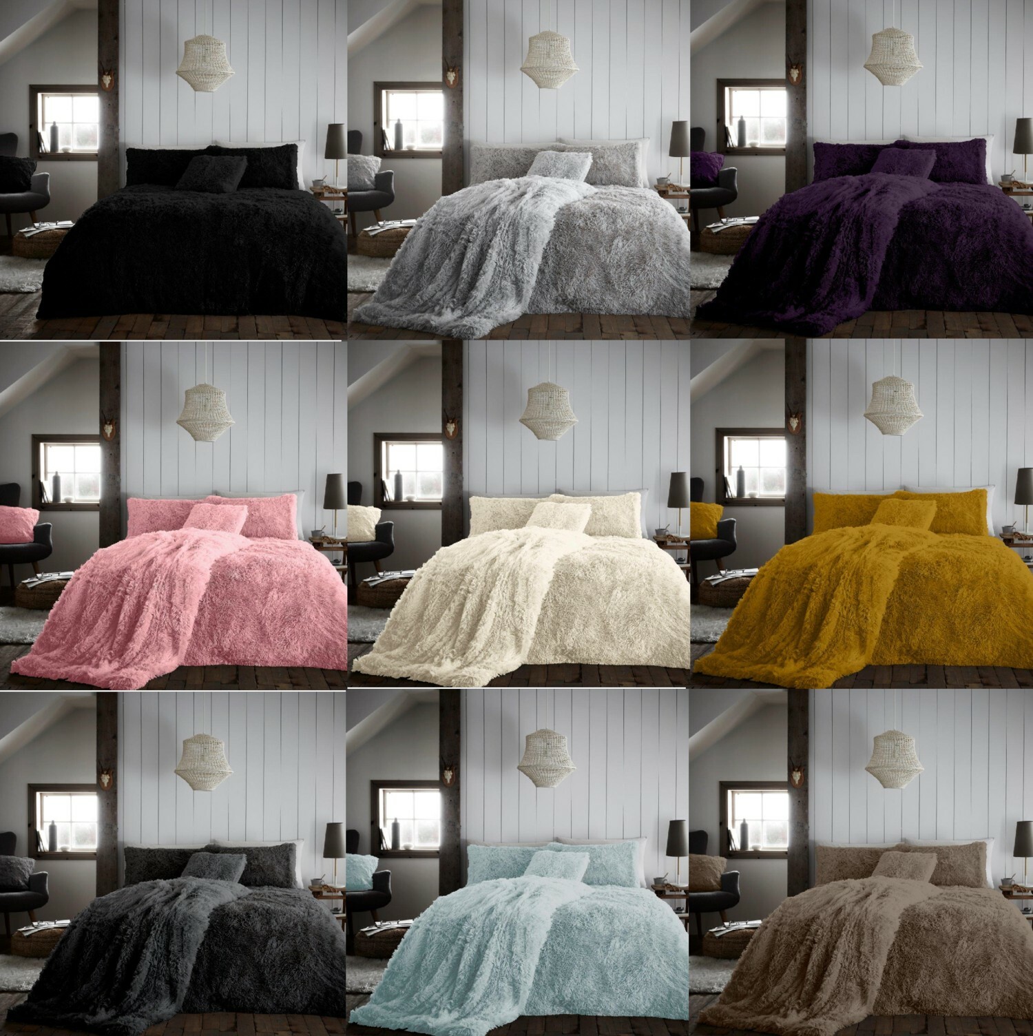 Hug And Snug Shaggy Fur Cosy Duvet Quilt Cover Fleece Bedding Set ...