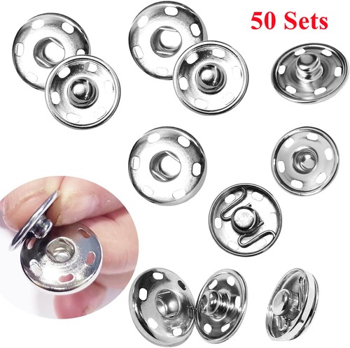 50pcs Sew-on Snap Buttons Metal Snaps Fasteners Press Studs Buttons for ...