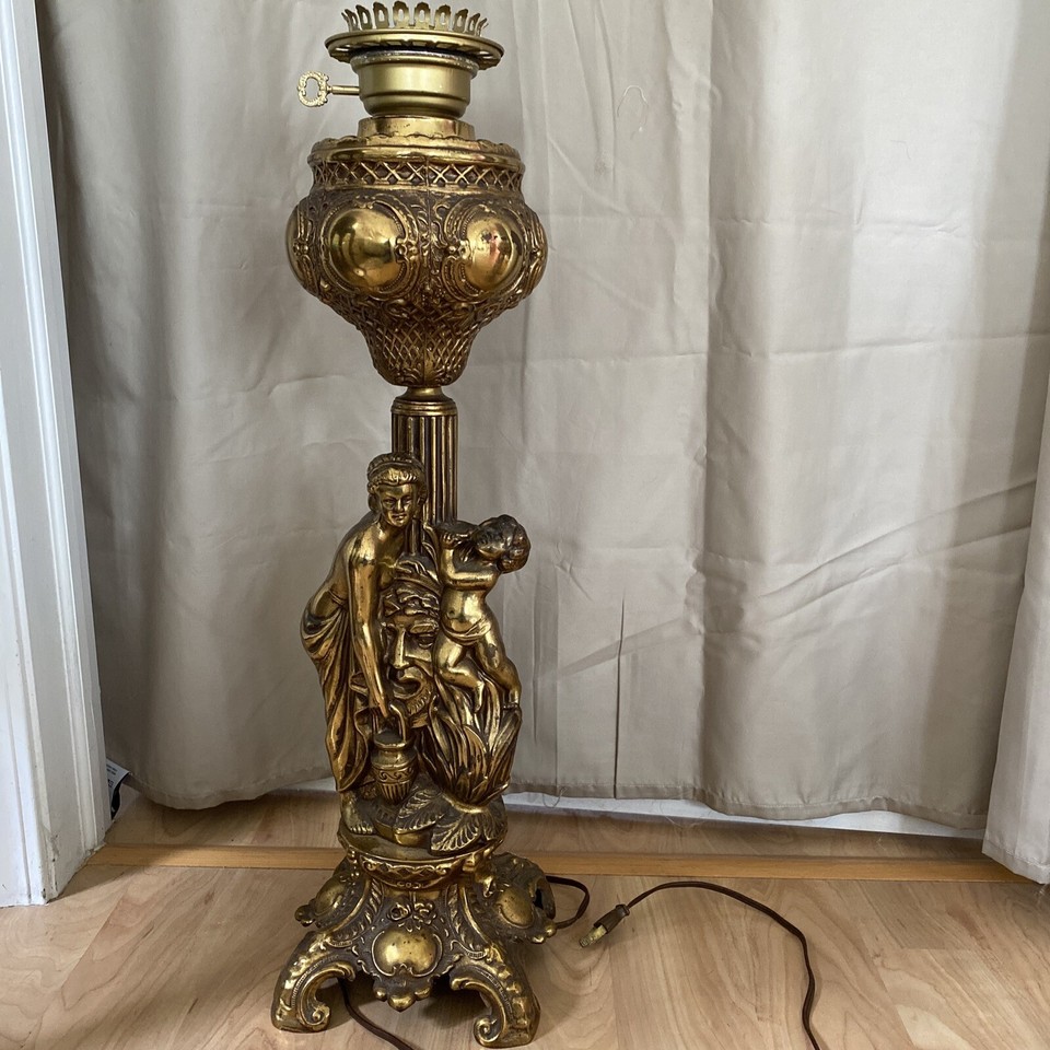 Brass Figural Parlor Table Lamp 25" Tall Antique Victorian Style Cast ...