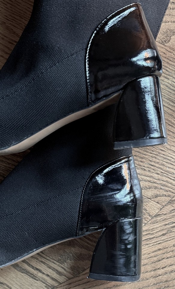 Adrienne Vittadinni Capri Black Tall Pull On Patent Leather Block High ...