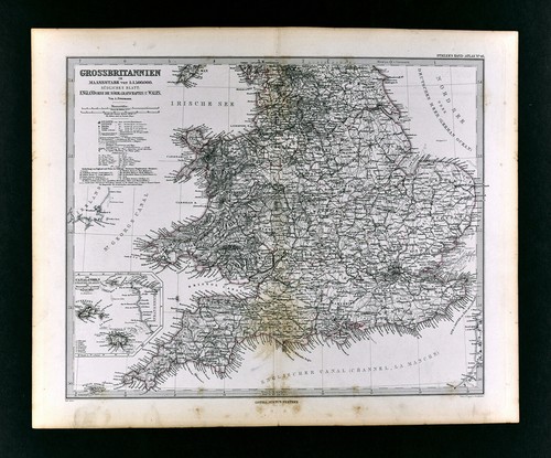 1880 Petermann Map England Wales Great Britain London Liverpool Oxford ...