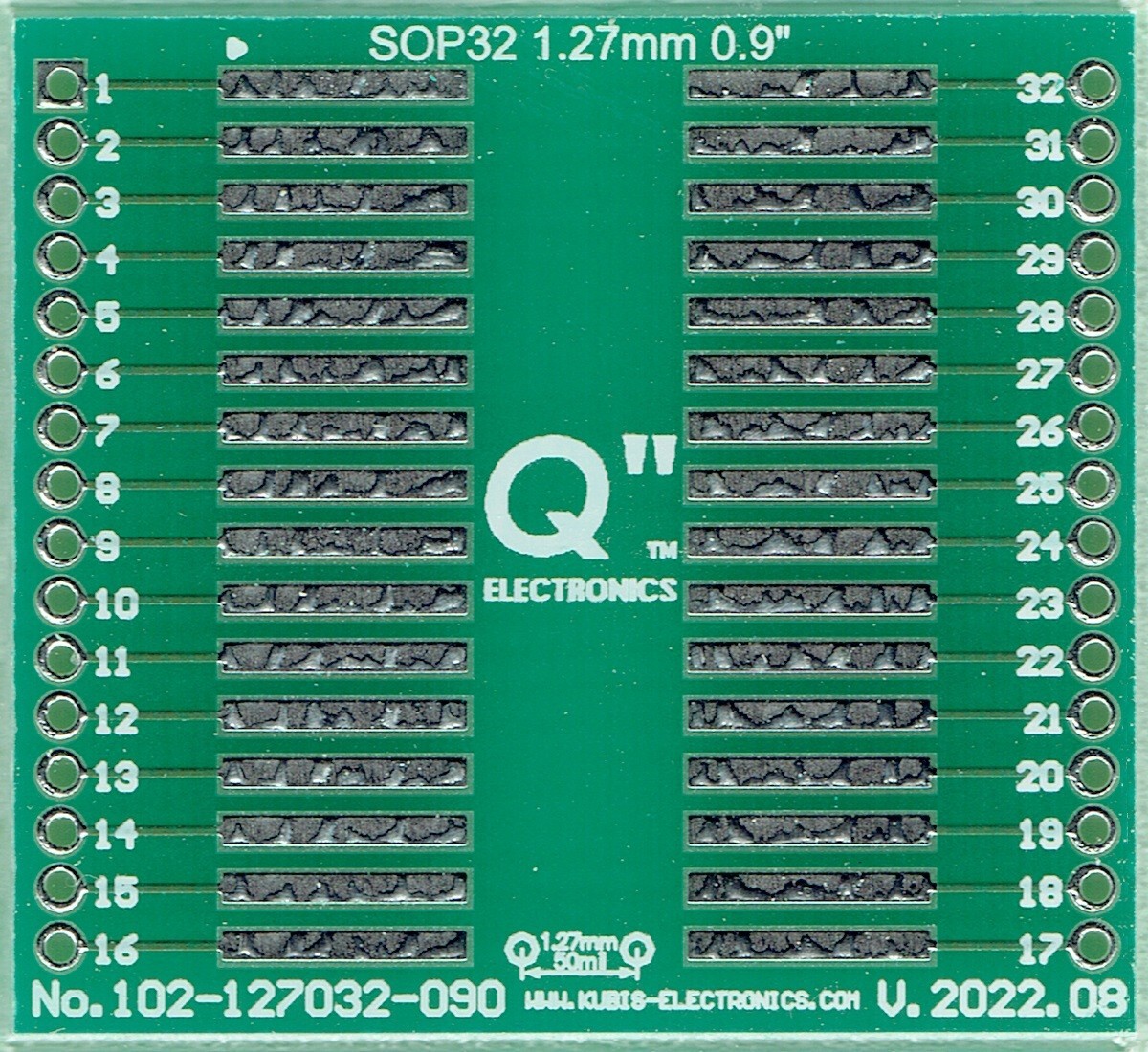 SO32, SOJ32, SOP32, SOIC32 1.27mm(0.05") to DIP 0.9" (1.27mm pin raster ...
