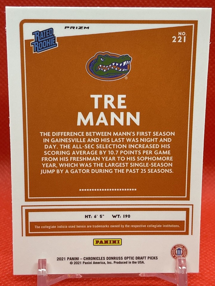 Tre Mann 2021-22 Panini Chronicles Draft Picks Orange #221 RC Florida ...