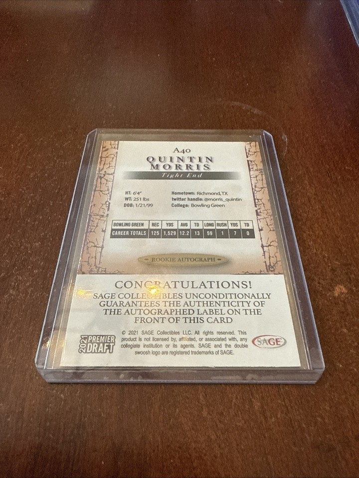 2021 Sage Premier Draft Auto Quintin Morris #A40 Auto | eBay