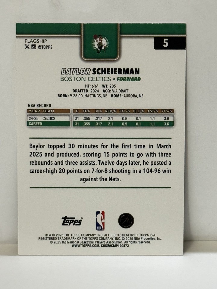 2025-26 Topps - Baylor Scheierman #5 Gold Holofoil /50 | eBay