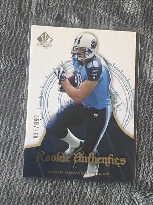 Craig Stevens 2008 SP Authentic RC /999 Tennessee Titans Cal Golden ...