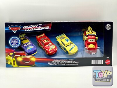 Disney Pixar Cars Glow Racers 4 Pack Box Will Rusch Lightning Mater ...