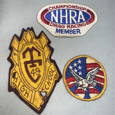 3 Vintage Patches TC High School 1949, NHRA Drag Racing Member, Peace ...