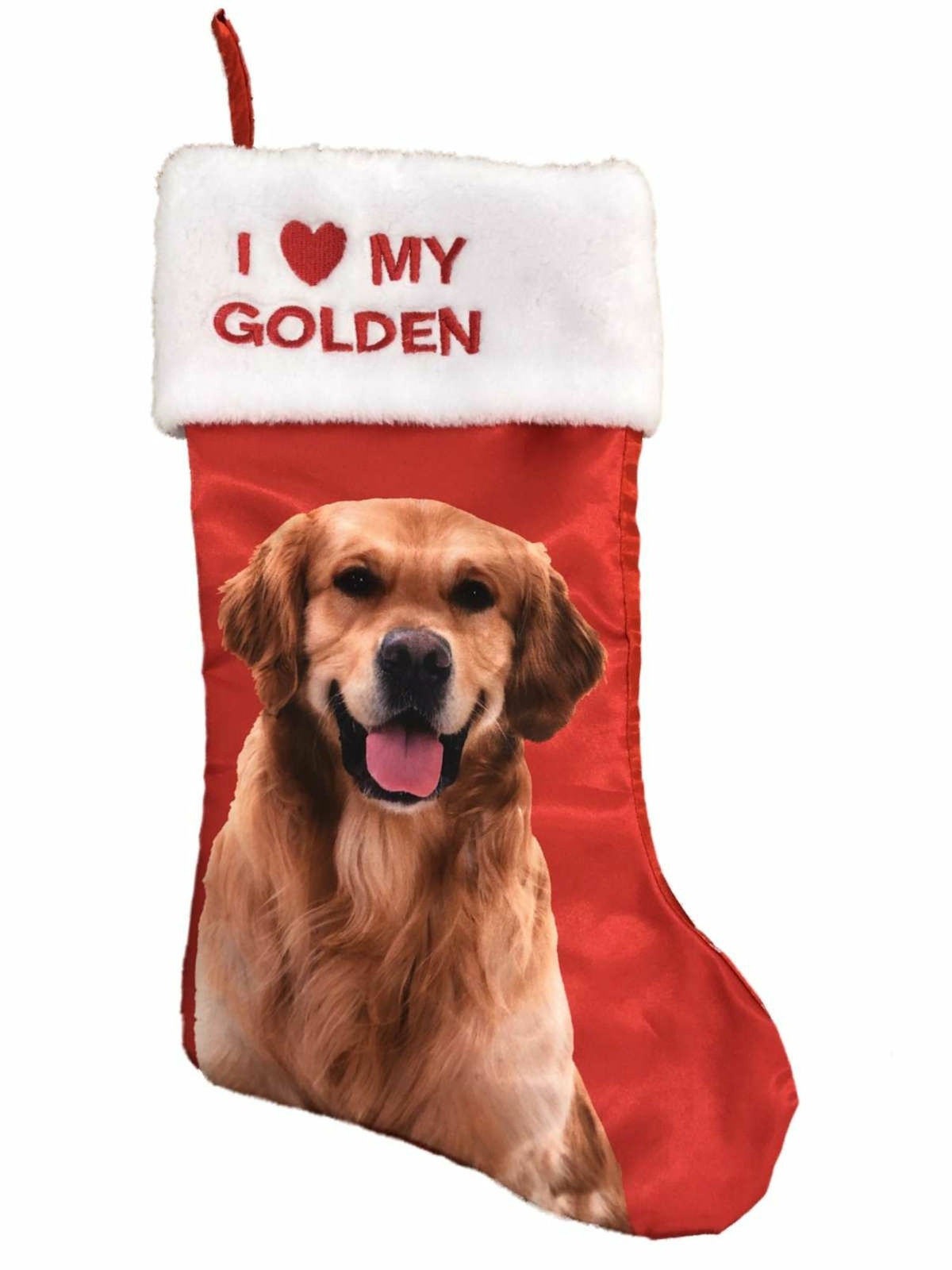 Red Satin I Love My Golden Retriever Christmas Holiday Stocking | eBay