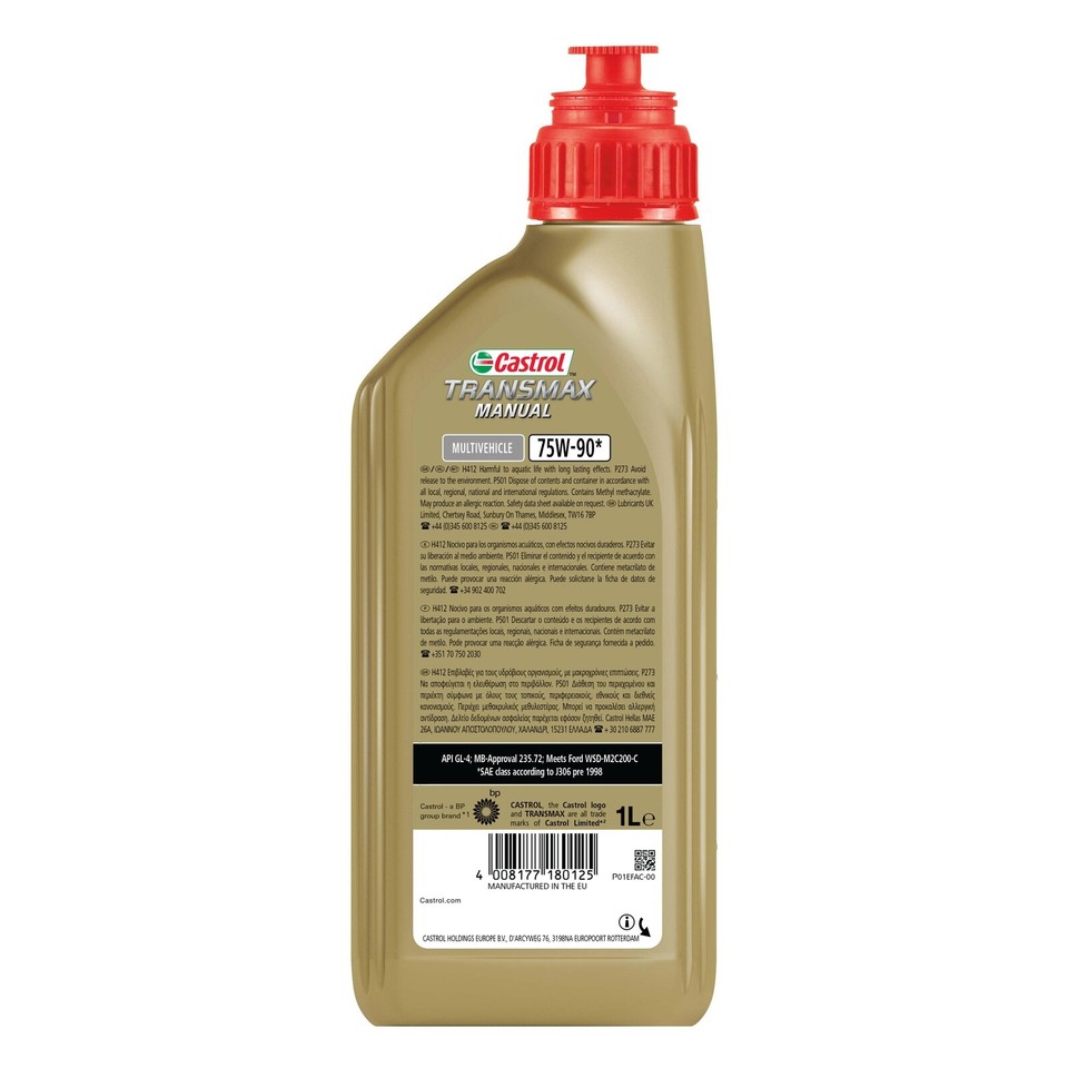 Castrol TRANSMAX Manual Multivehicle 75W-90 75W90 Transmission Fluid 1 ...