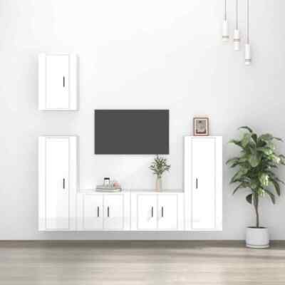 vidaXL Set di Mobili Porta TV 5 pz Bianco Lucido in Legno Multistrato ...