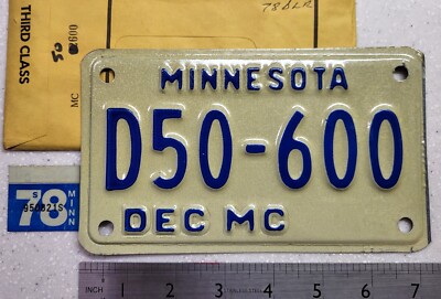 1978 Minnesota Motorcycle Dealer License Plate Tag #D50-600 ** New-Old ...