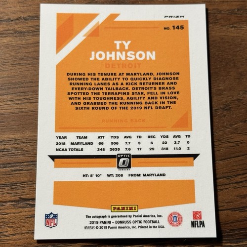 Ty Johnson 2019 Donruss Optic BRONZE Prizm Rookie Auto RC Autograph ...
