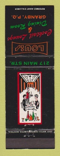 Matchbook Cover - Louis Cocktail Lounge Granby QC WEAR | eBay