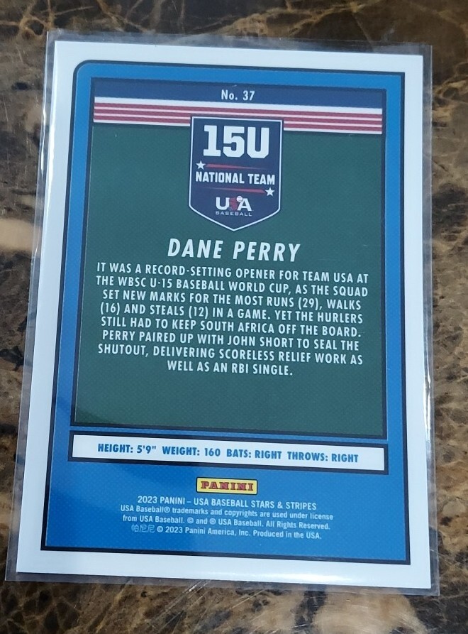2023 Stars And Stripes Baseball Dane Perry #37, 15U National Team | eBay