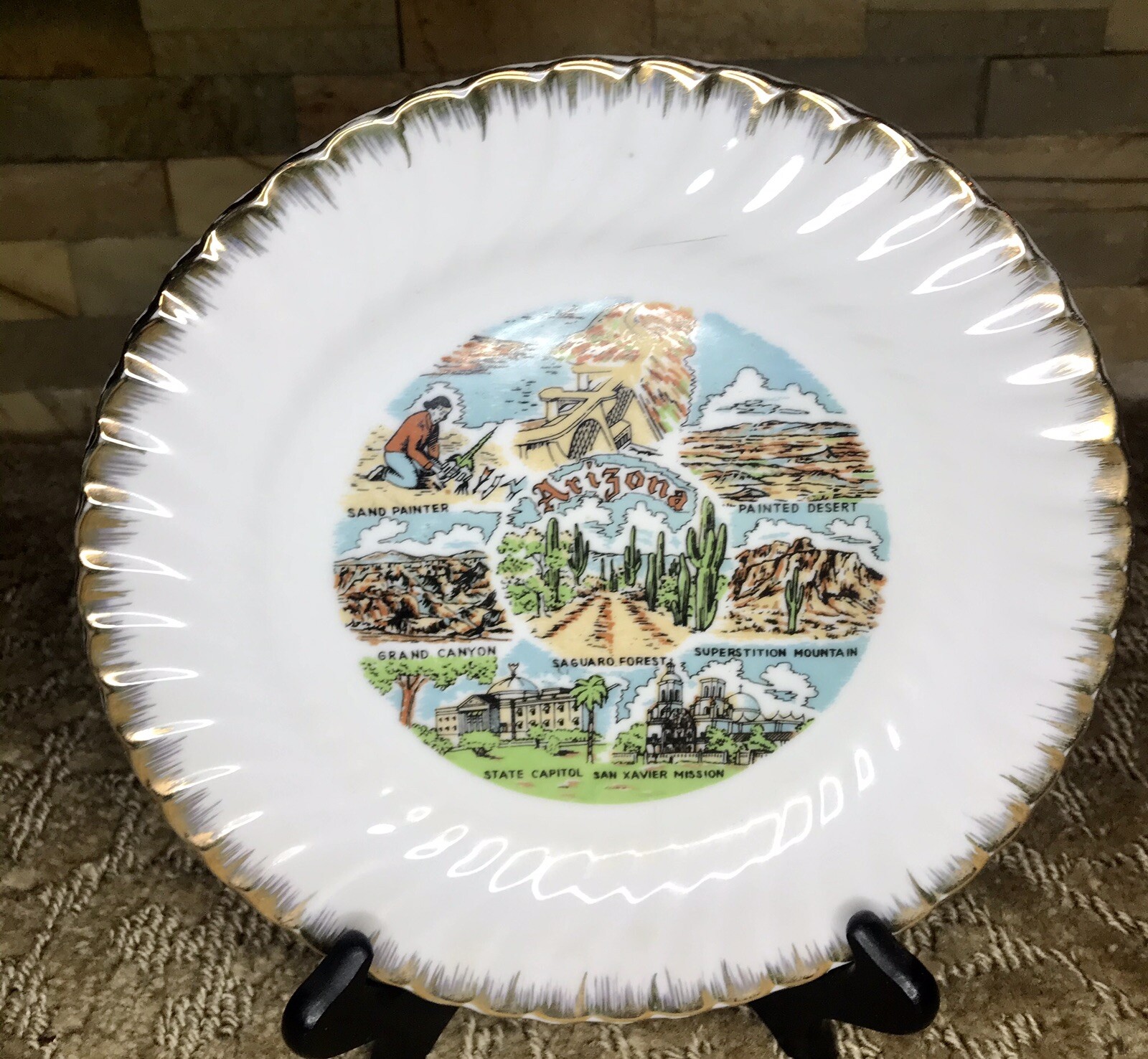 Vintage 9 1/4" Arizona Tourist Plate Saguaro Forest, Painted Desert ...