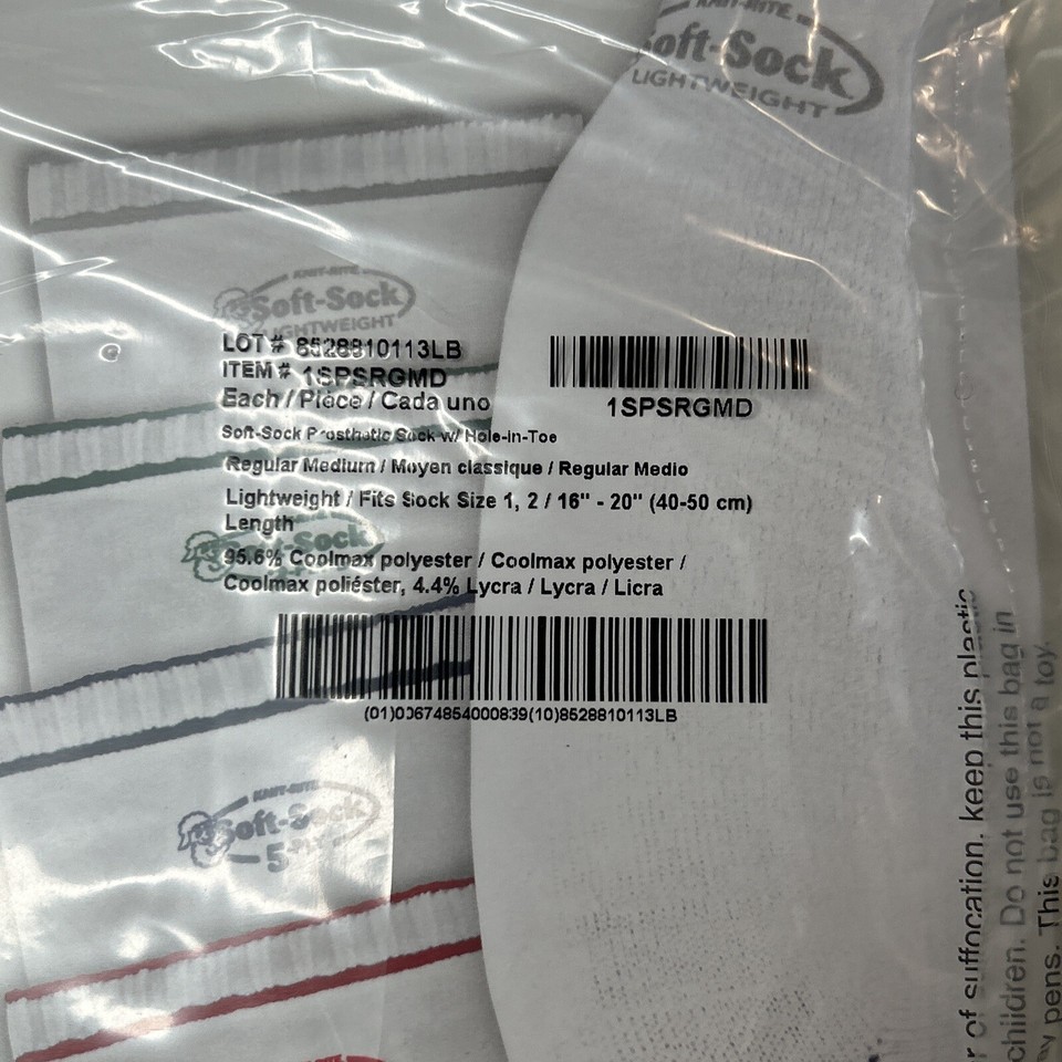 NEW lot of 2 Knit-Rite Original Soft Sock Prosthetic Sock 1SPSRGMD ...