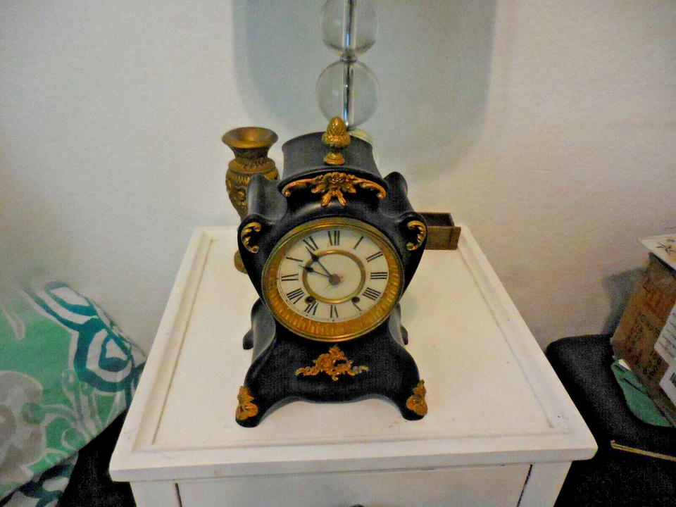 Antique USA WATERBURY & ANSONIA Key Wound Time Clock, Cast IRON Case | eBay