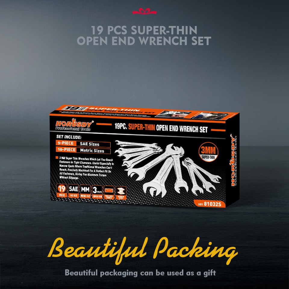 19PC SAE & Metric Thin Open End Wrench Set Bike Wrench Set W/ Rolling ...