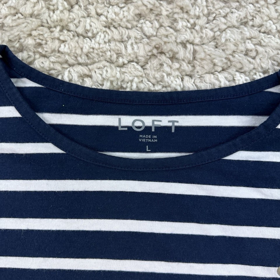 Loft Crop Top Womens Size Large Blue White Striped Nautical Canoe ...